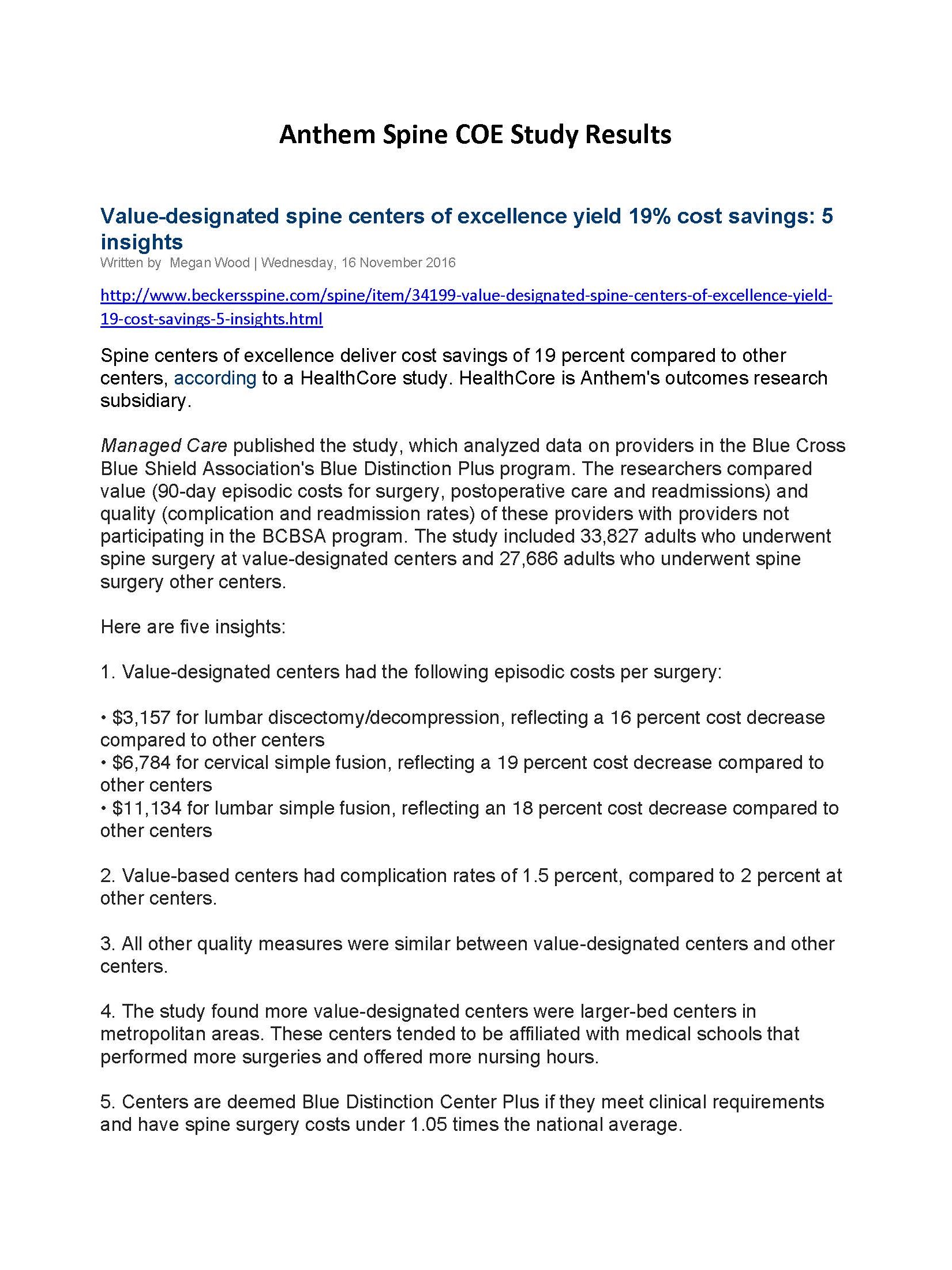 Handout – Anthem Spine COE Study Results