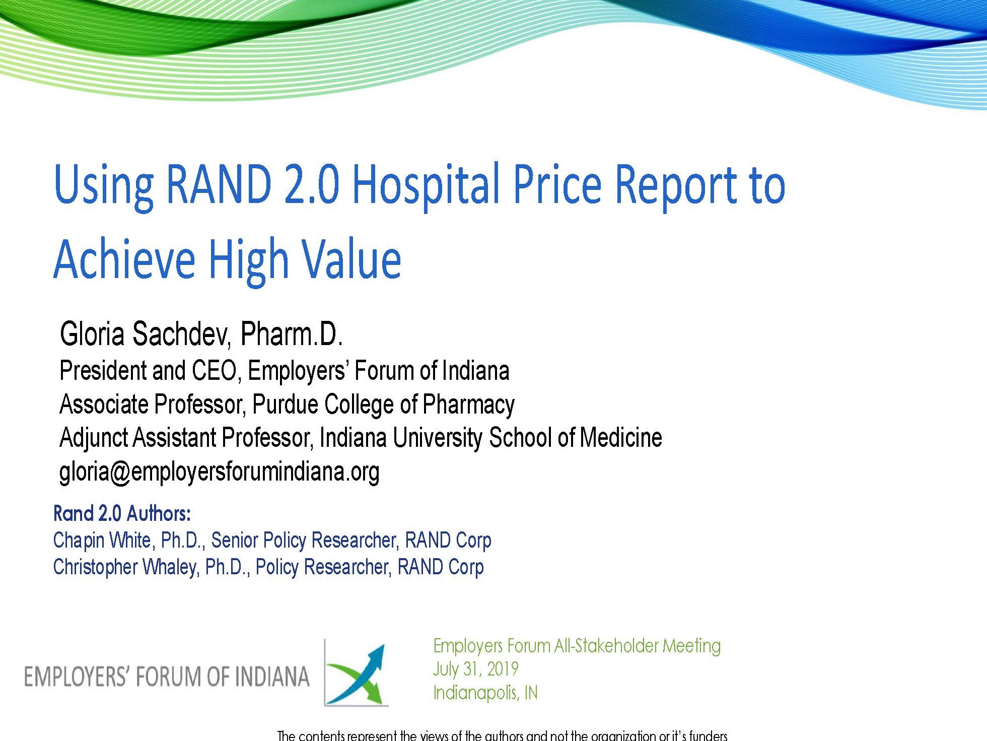Using RAND 2.0 Hospital Prices to Achieve Value