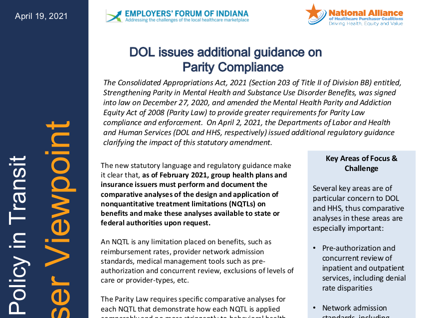DOL Guidance on Parity Compliance